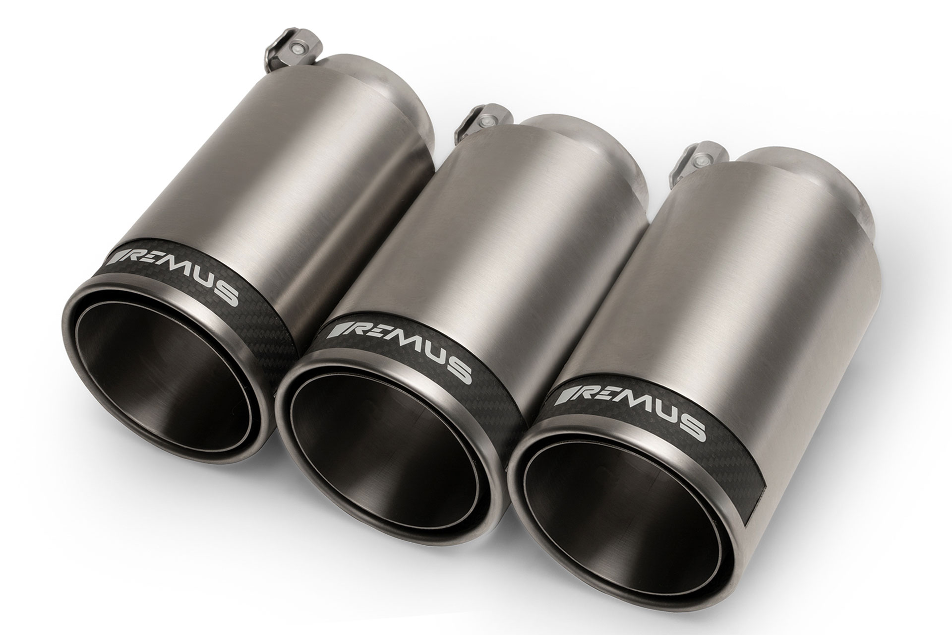 Stainless steel tail pipe set consisting of 3 tail pipes Ø 98 mm Street ...